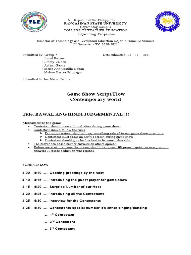 Script For Contemporary World (Group - 7) | PDF