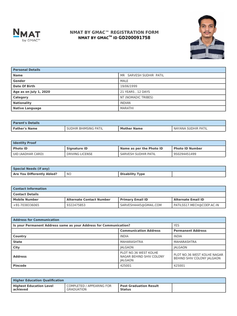 Nmat by Gmac™ Registration Form | PDF | Master Of Business ...