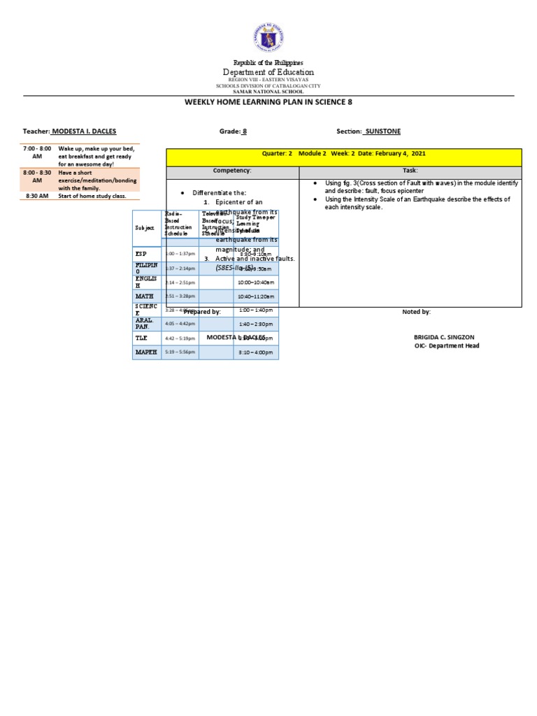 Weekly Home Learning Plan Template V2 | PDF | Earthquakes | Solid Mechanics