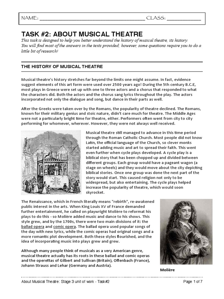 Musical Theater Worksheet | PDF | Musical Theatre | Performing Arts