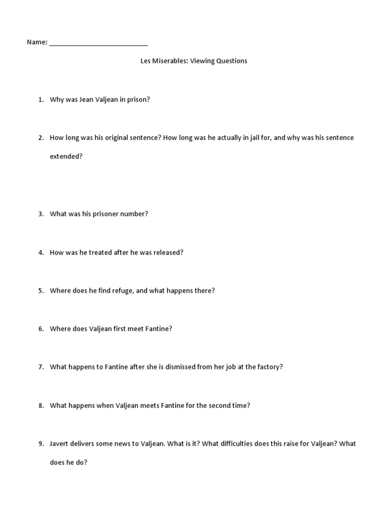 Les Miserables Viewing Questions - Student | PDF