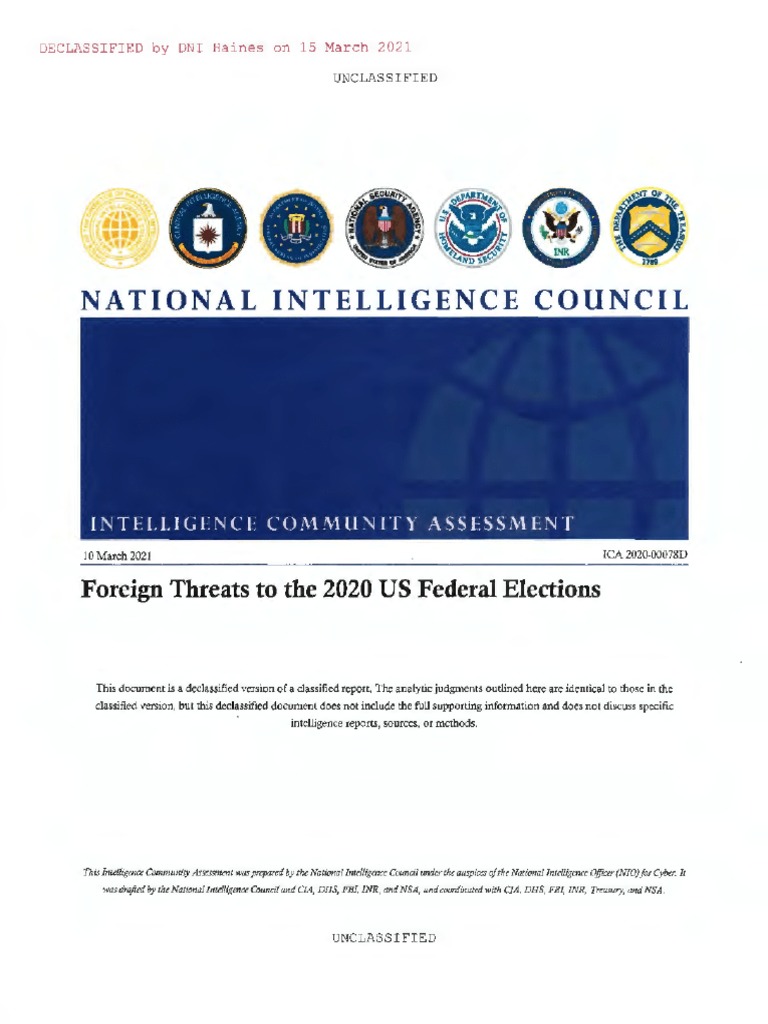 Intelligence Report: Russia Tried To Help Trump in 2020 Election | PDF ...