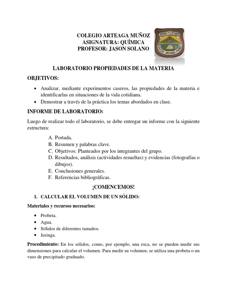 Laboratorio Propiedades de La Materia | PDF | Densidad | Líquidos
