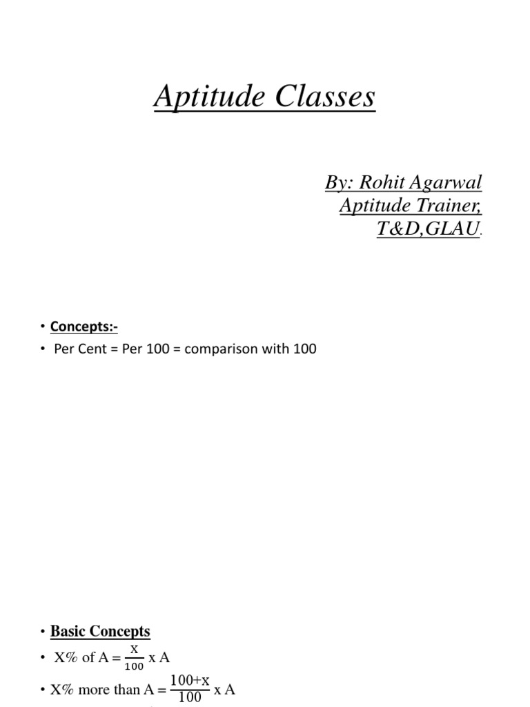 Aptitude Classes: By: Rohit Agarwal Aptitude Trainer, T&D, Glau ...