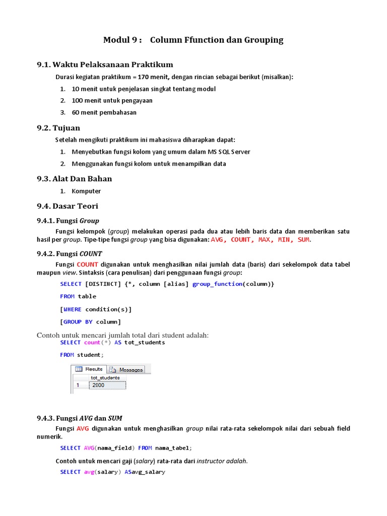 Modul 9 Column Function and Grouping | PDF