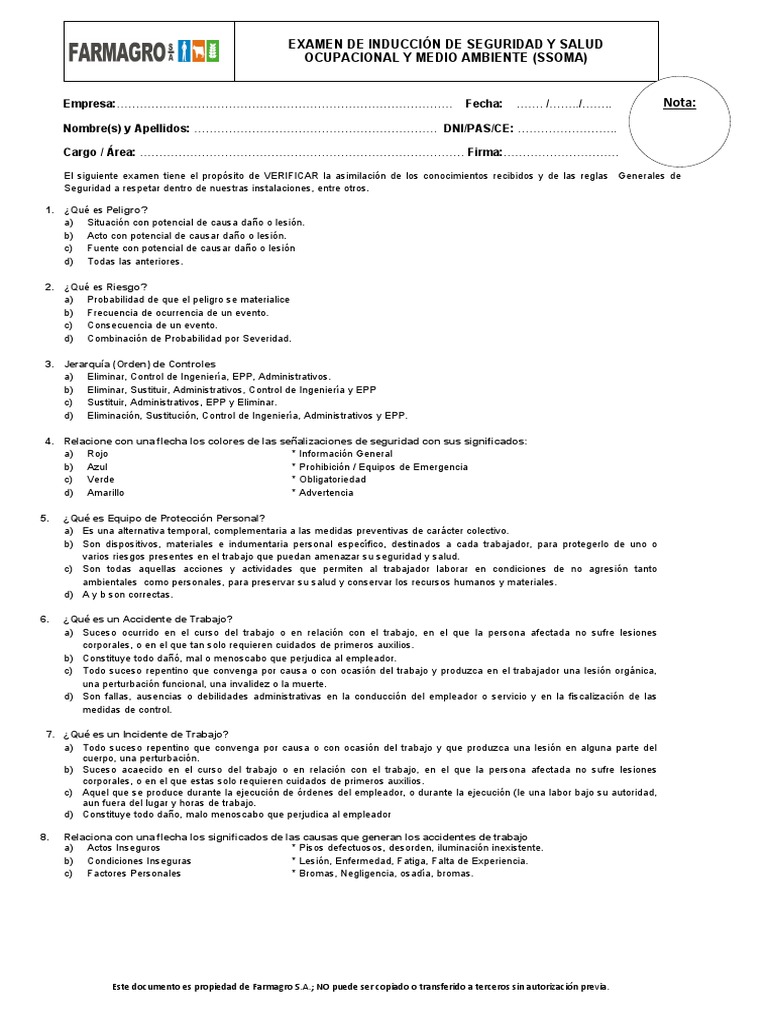 Examen Inducción SSOMA 2021 | PDF | Primeros auxilios | Bienestar Examen Inducción SSOMA 2021 | PDF | Primeros auxilios | Bienestar
