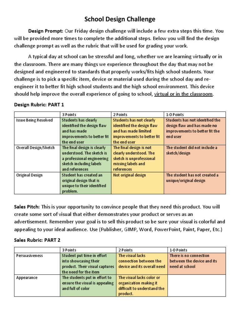 School Design Challenge | PDF | Rubric (Academic) | Design