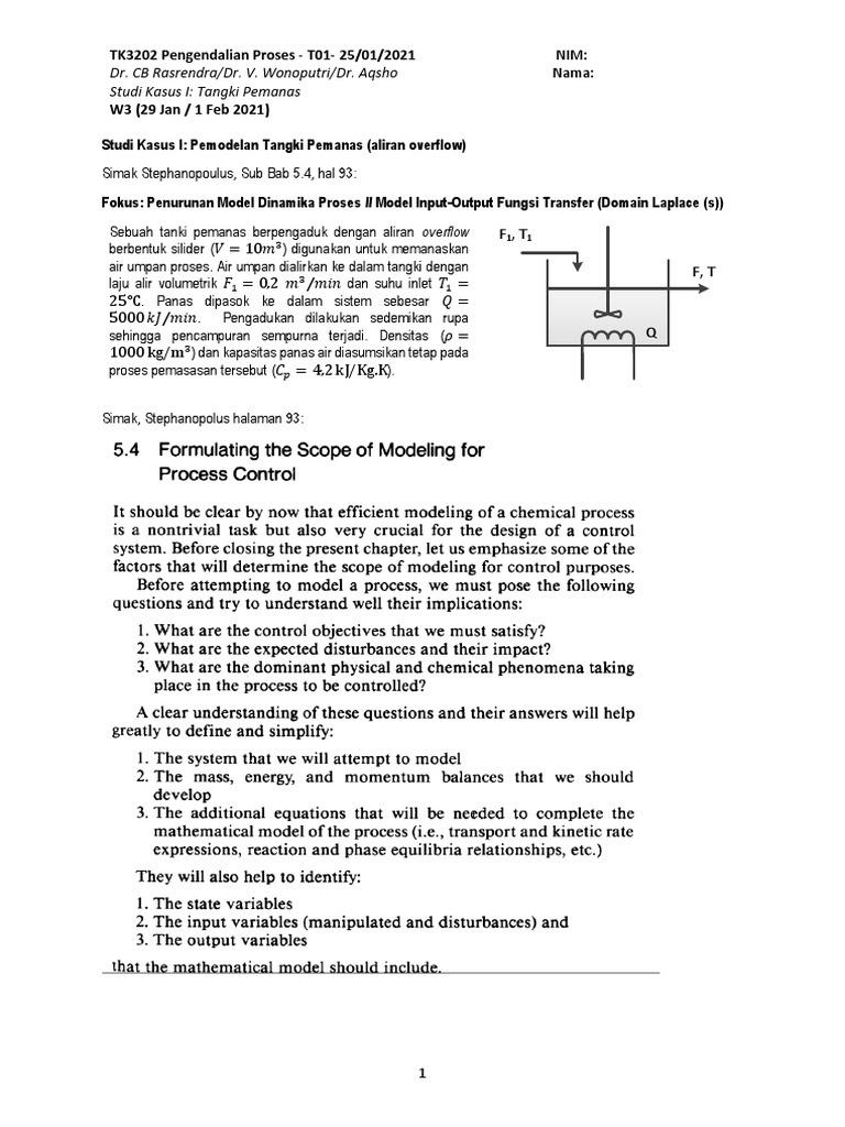TK3202-Pengendalian Proses-T02-Tangki Pemanas - Model Input-Output | PDF