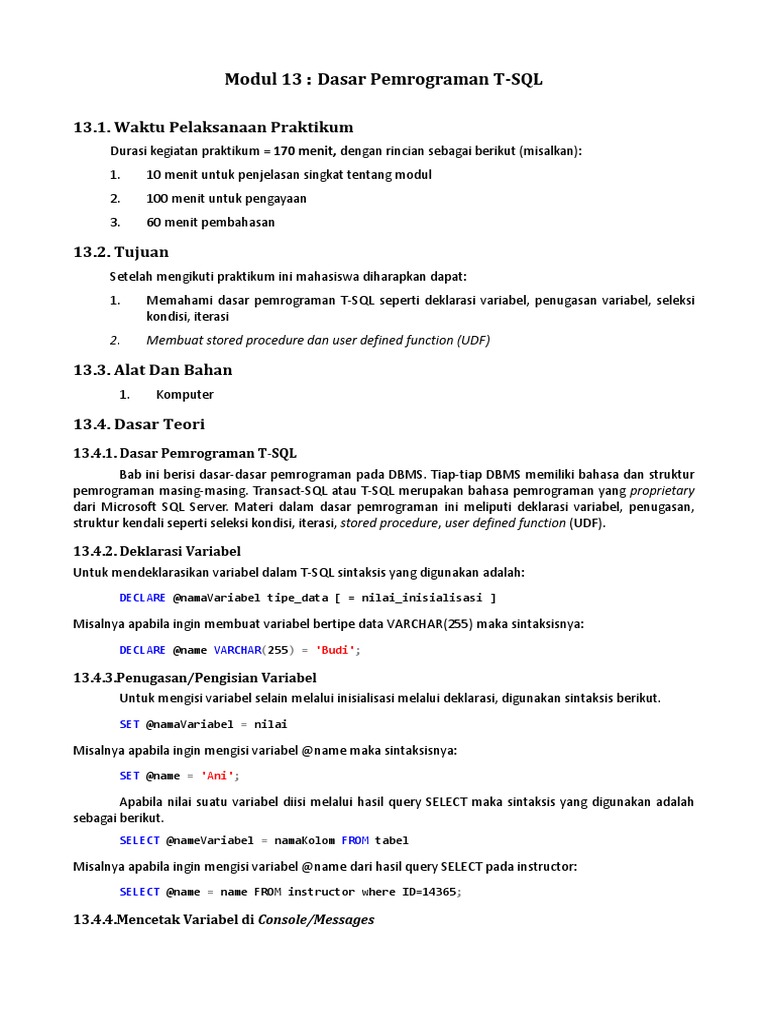 Modul 13 T-SQL | PDF