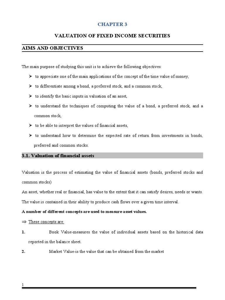 Valuation of Fixed Income Securities Aims and Objectives | PDF | Bonds ...
