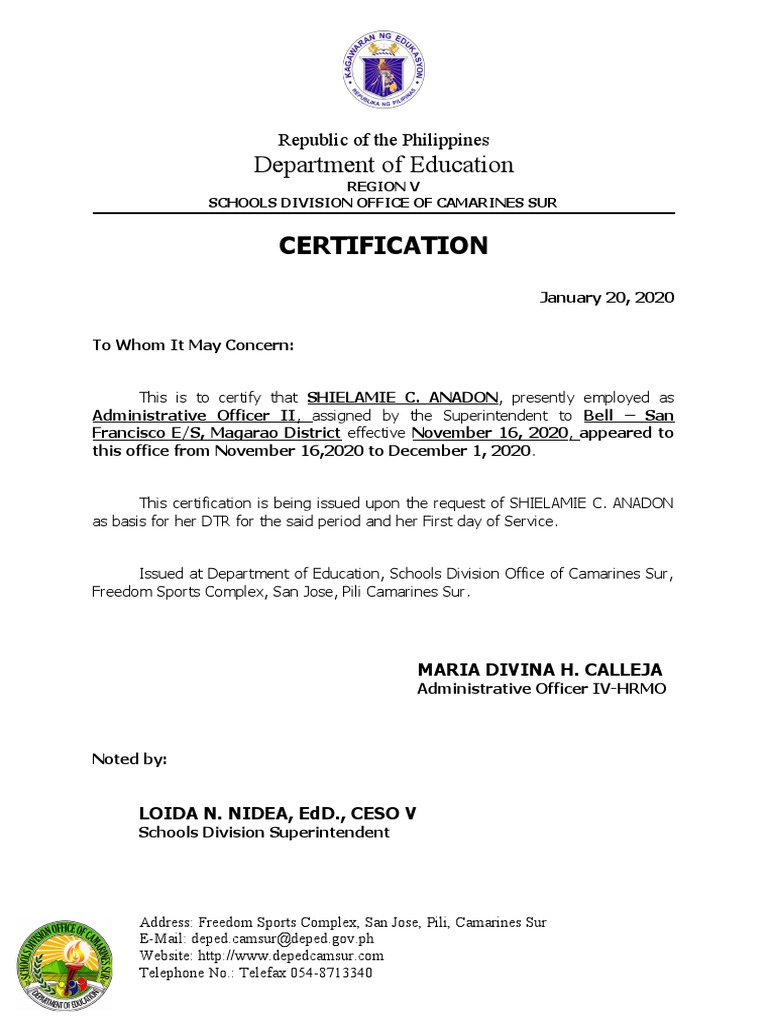 Certificate of Appearance For 1st Day of Service | PDF