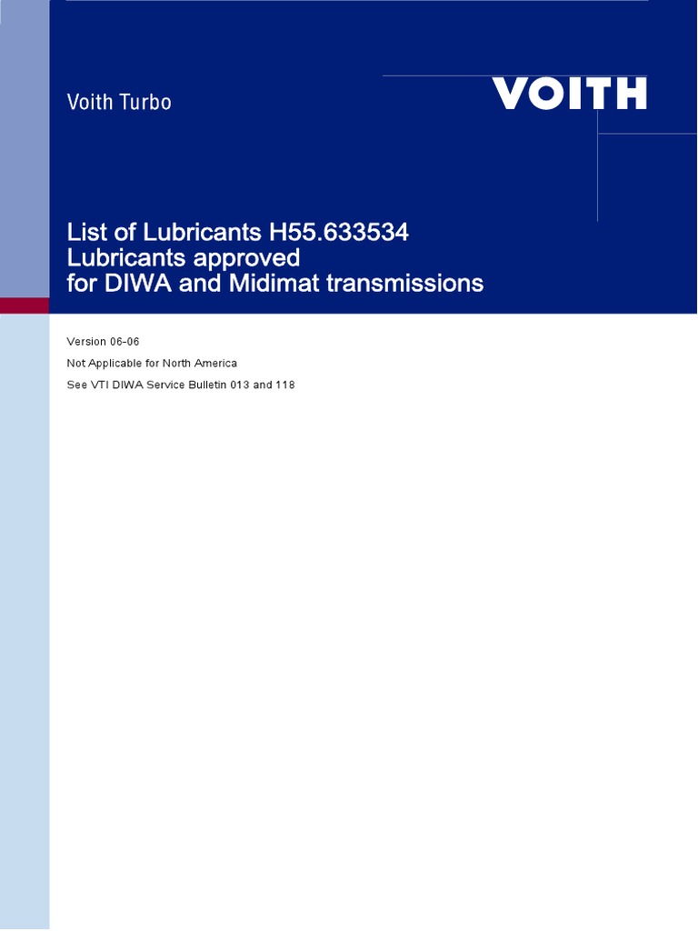 DIWA Voith List of Lubricants | PDF | Motor Oil | Chevron Corporation