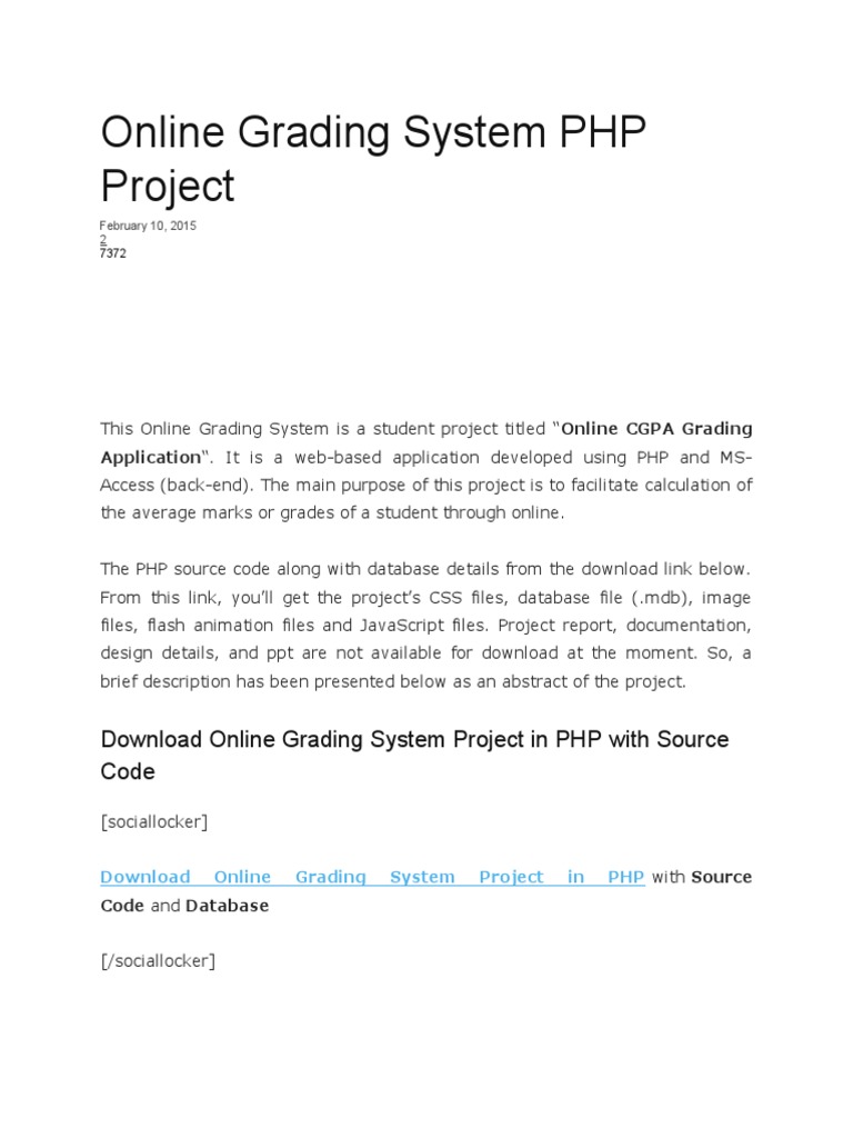 Online Grading System Project In Php With Source Code Pdf Php Online And Offline