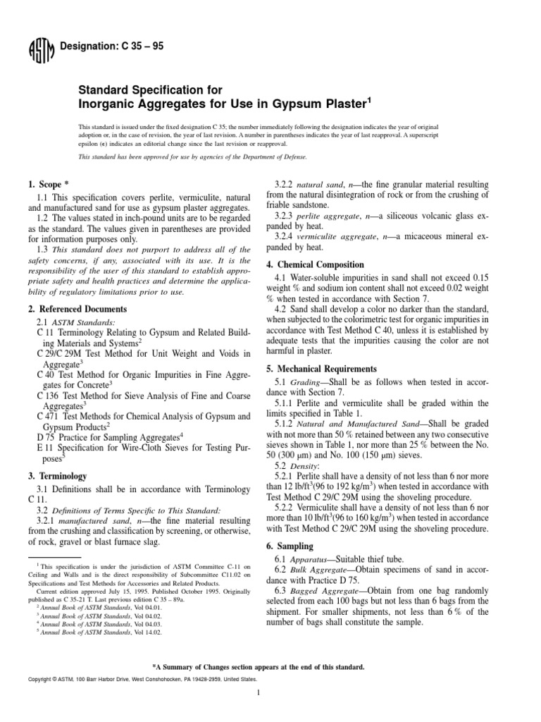 Inorganic Aggregates For Use in Gypsum Plaster | PDF | Construction ...