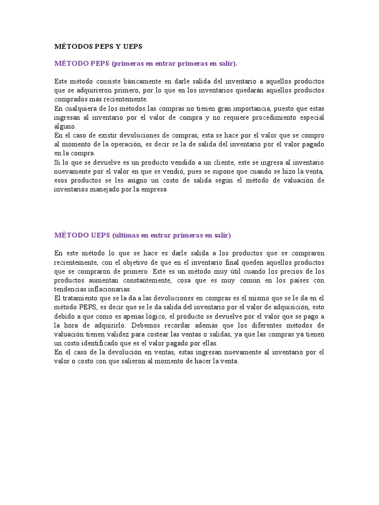 Metodo Peps y .. | PDF | Inventario | Valoración (Finanzas)