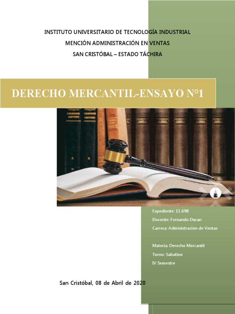 Derecho Mercantil - Ensayo #1 | PDF | Ley Pública | Estado (política)