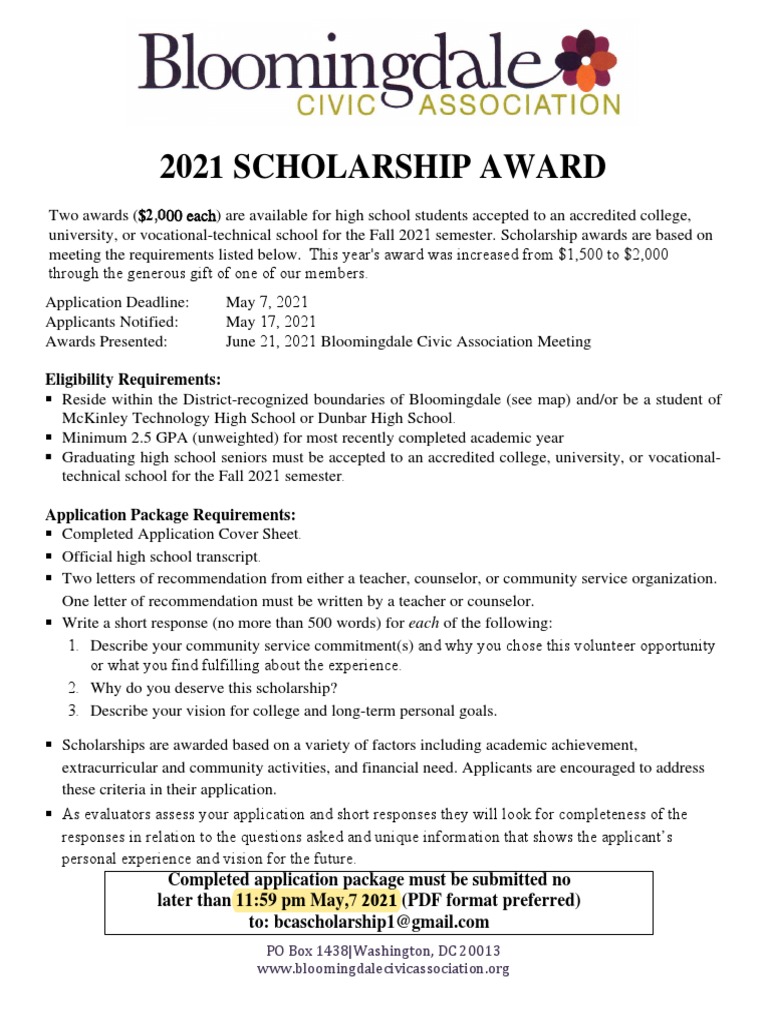 2021 BCA Scholarship Flyer - Final Revised | PDF | Schools | Further ...