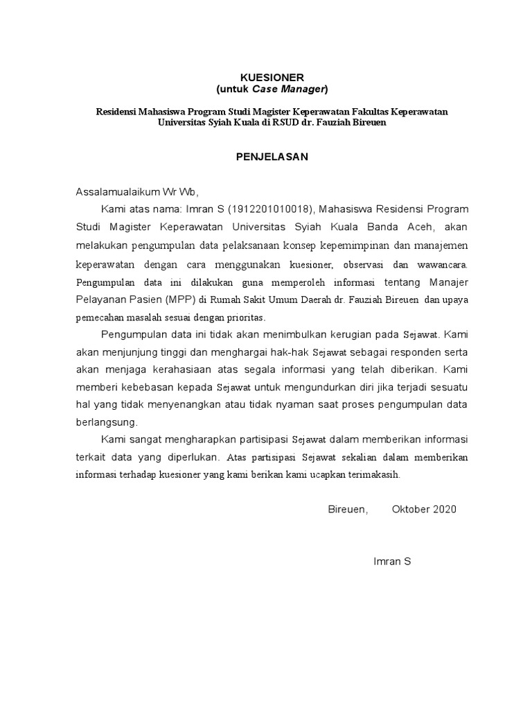 Kuesioner MPP Case Manajer | PDF