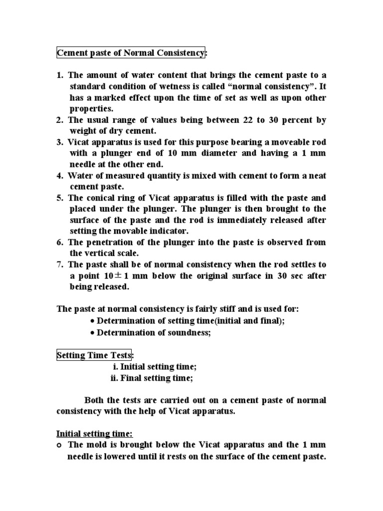 Cement Paste of Normal Consistency | PDF | Cement | Building Materials