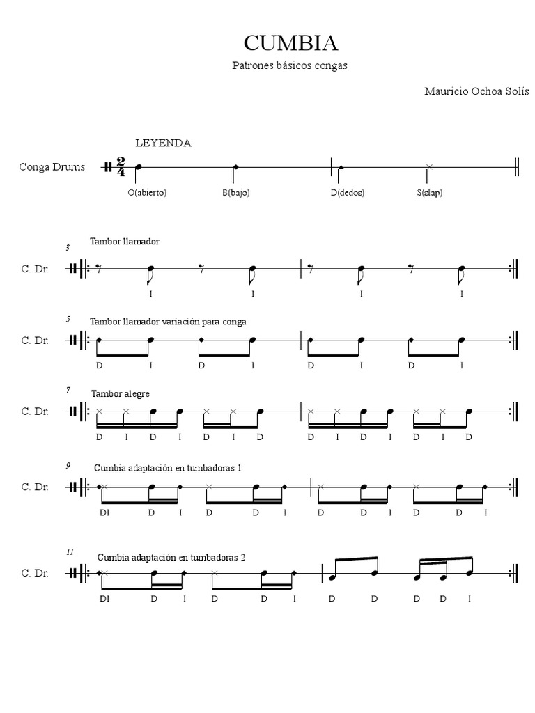CUMBIA Patrones Baìsicos Percusioìn Mauricio Ochoa | PDF | Instrumentos ...