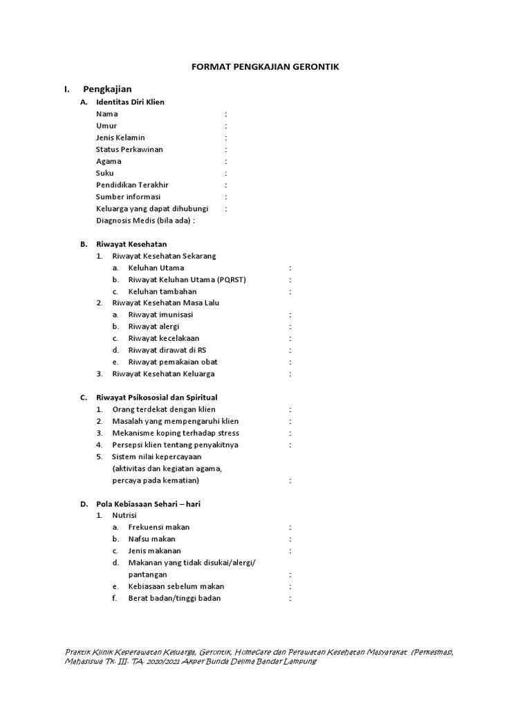 Format Pengkajian Gerontik | PDF