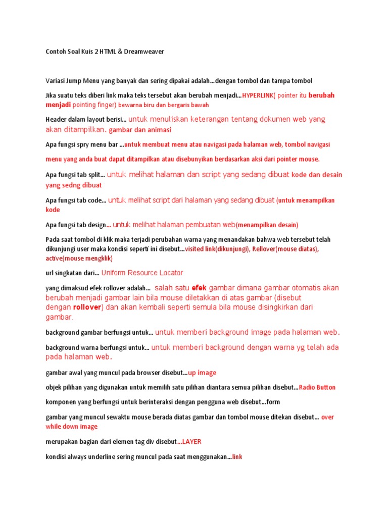 Contoh Soal Kuis 2 HTML | PDF
