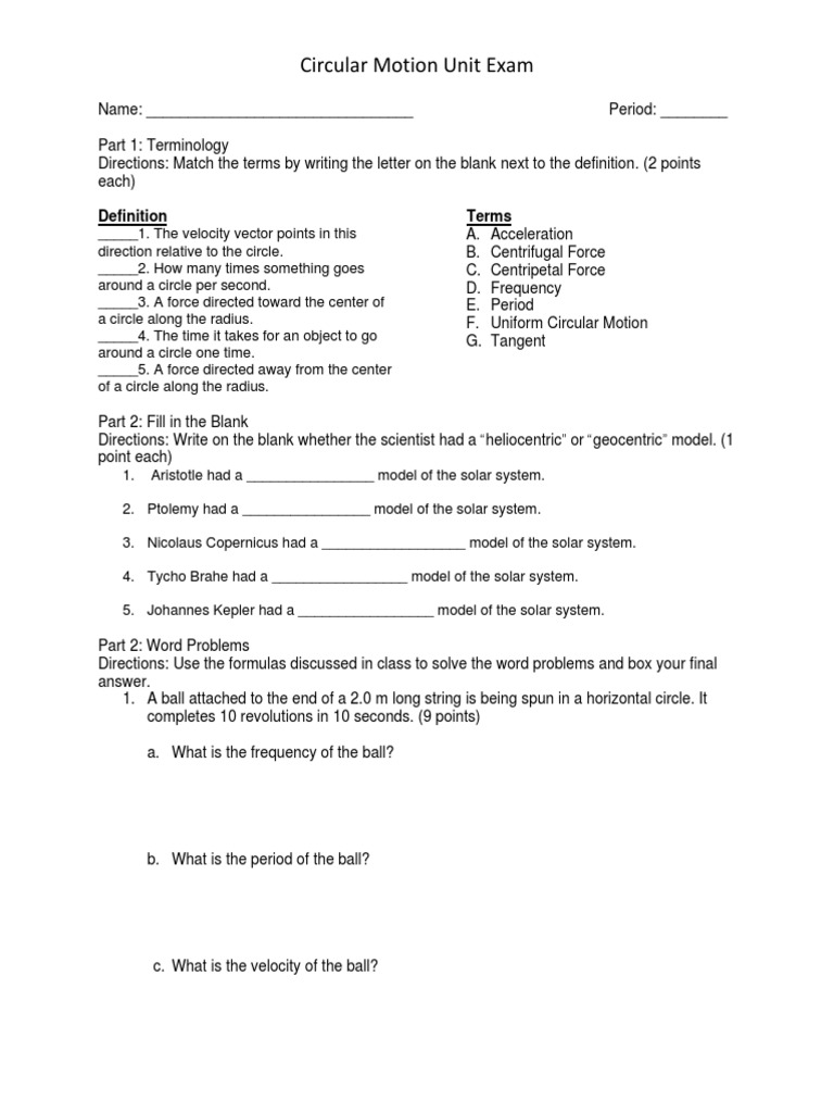 Circular Motion Exam | PDF | Orbit | Mass