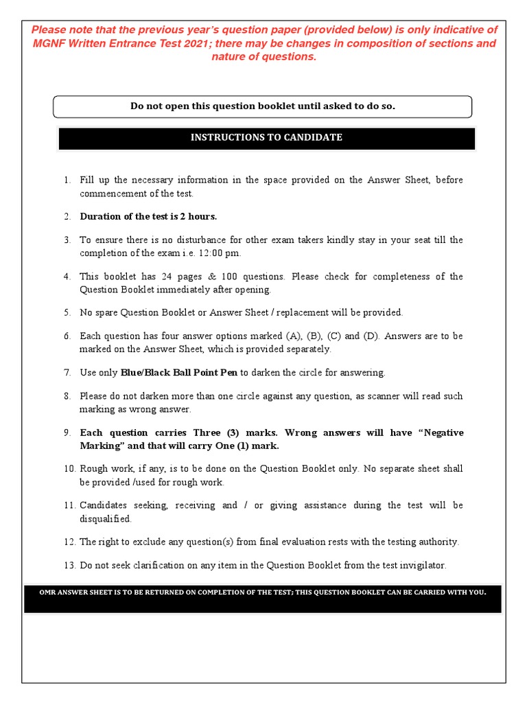 MGNF Previous Year Question Paper | PDF | Business