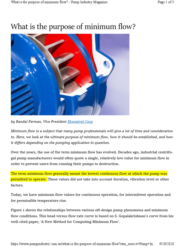 Article On Pump Minimum Flow | PDF | Pump | Liquids