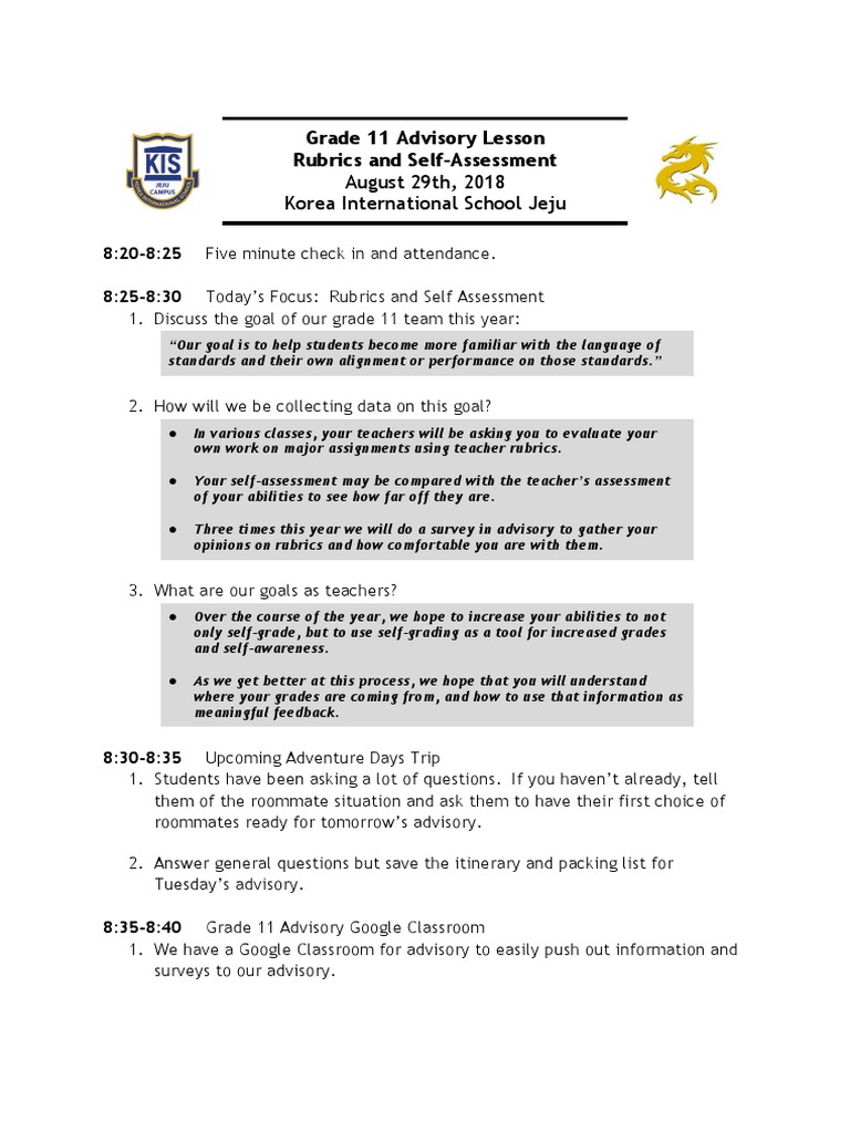 Rubrics and Self Assessment | PDF | Wellness