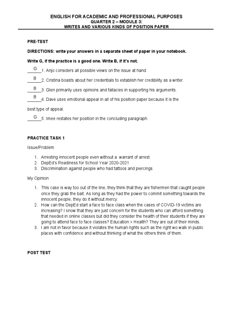English For Academic and Professional Purposes: Quarter 2 - Module 3 ...