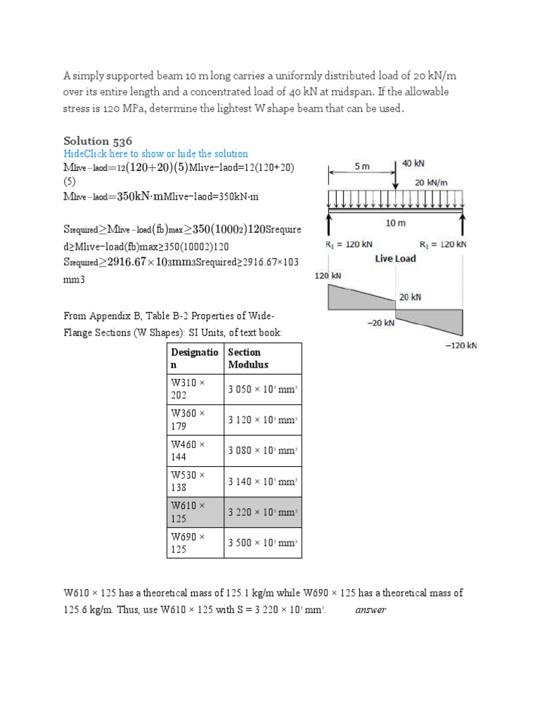 A Simply Supported Beam 10 M Long Carries A Uniformly Distributed Load ...