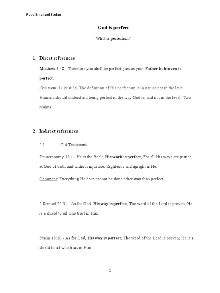 God's Perfection: A Study of How the Bible Describes God as the ...