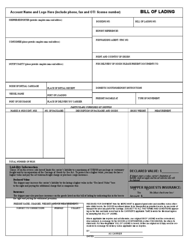 Contoh Dokumen Bill of Lading | PDF | Cargo | Bill Of Lading