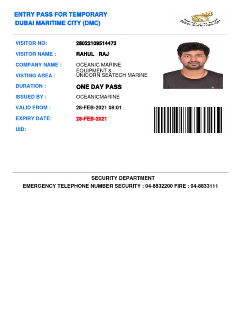 One Day Pass: Entry Pass For Temporary Dubai Maritime City (DMC) | PDF
