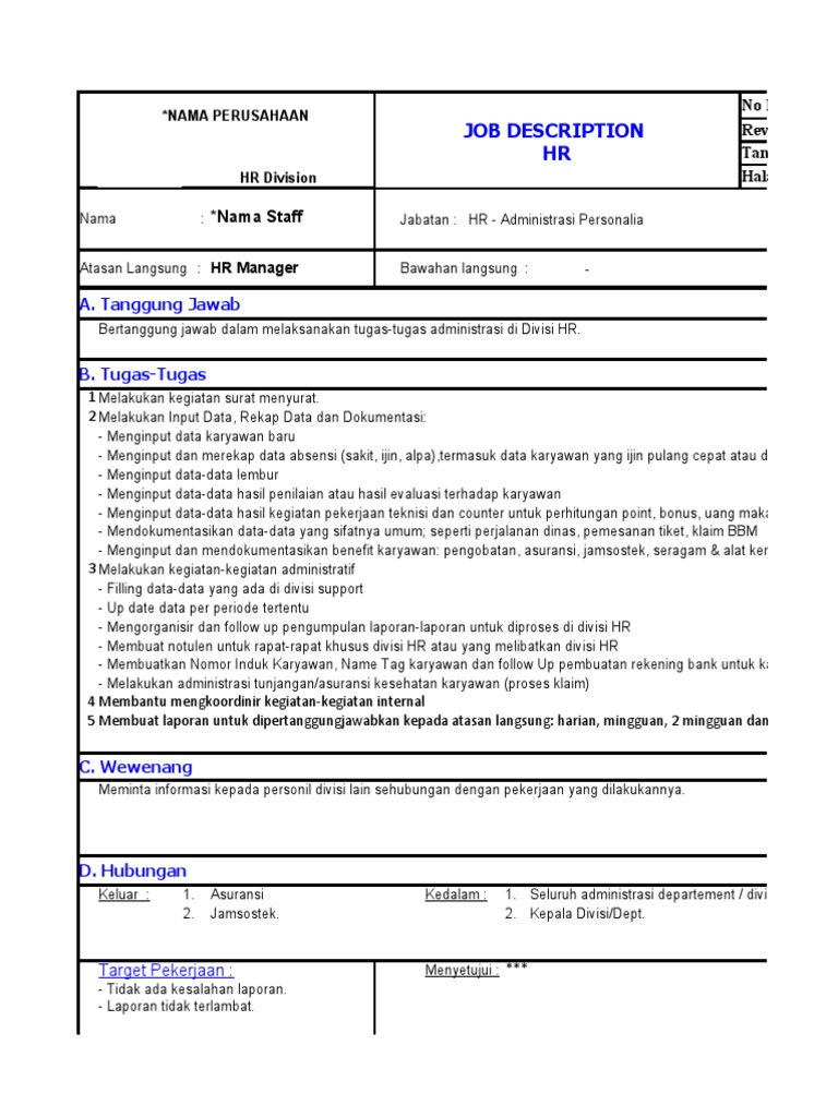 Job Desk Staf Administrasi HR | PDF