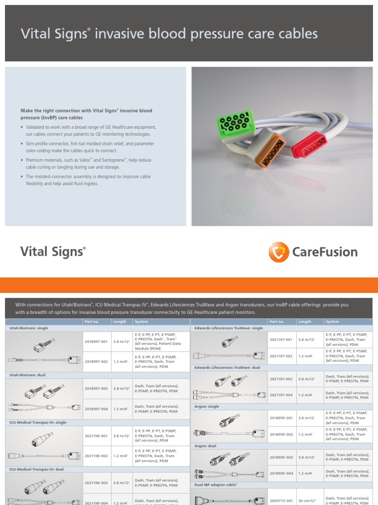 Vital Signs Invasive Blood Pressure Care Cables | PDF | Health Care ...