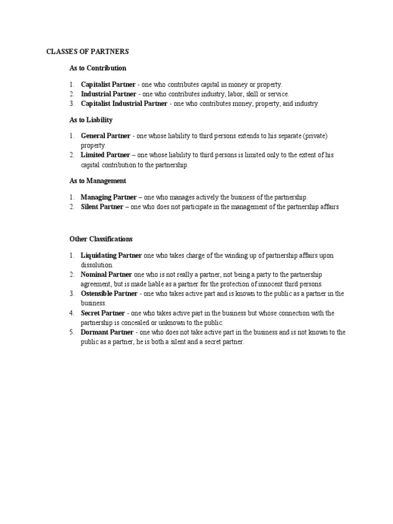 Classes of Partners | PDF