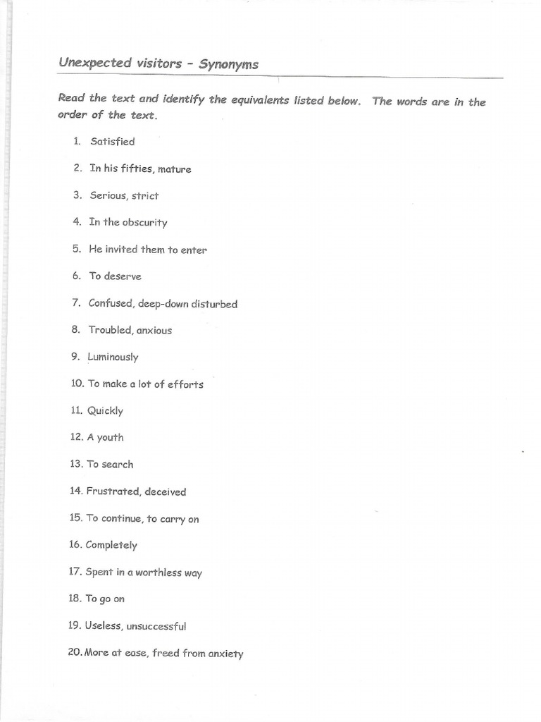 ALL's WELL - UNIT 2 - Unexpected Visitors (Synonyms) Scan | PDF