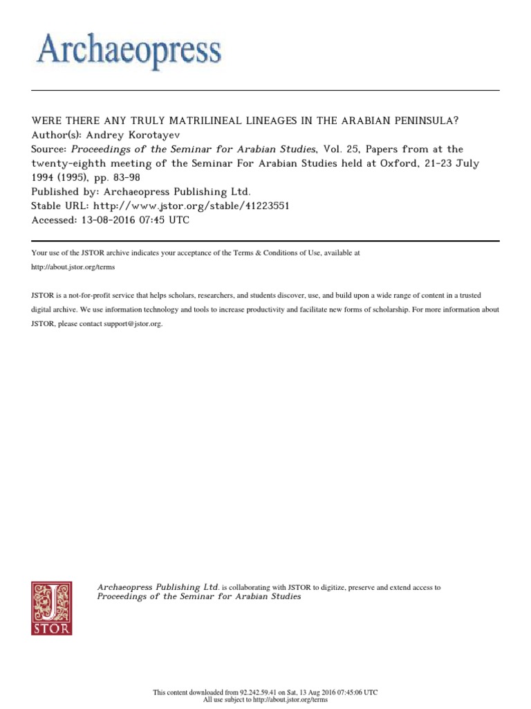 Were There Any Truly Matrilinear Lineages in The Arabian Peninsula ...