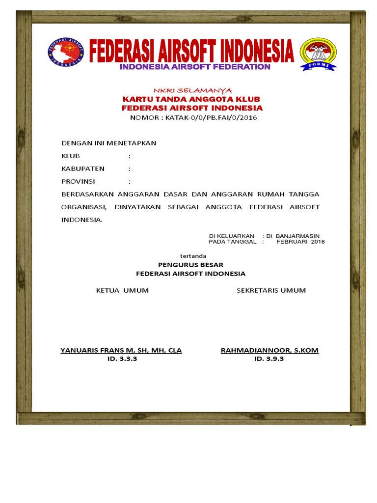 Registrasi (Contoh Kta Klub) | PDF