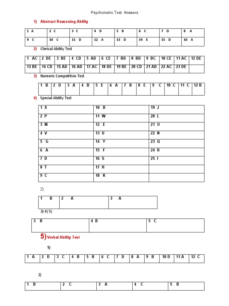 Psychometric Test Answers | PDF