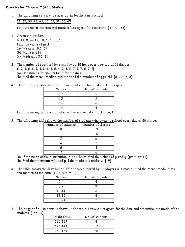 Chapter 7 Exercise (Add Maths) | PDF | Standard Deviation | Mean