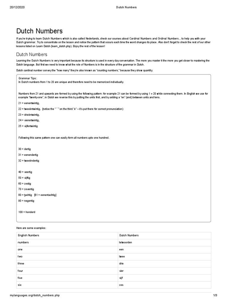 Dutch Numbers | PDF | Linguistic Typology | Linguistics