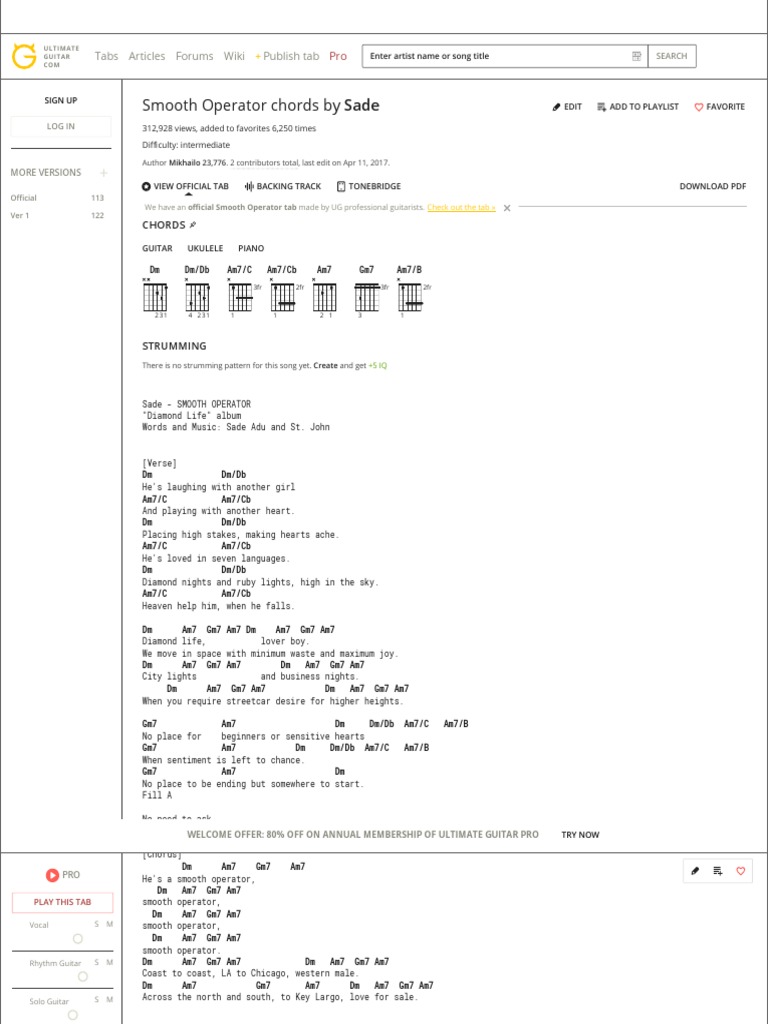 SMOOTH OPERATOR CHORDS by Sade @ | PDF | Popular Music | Songs