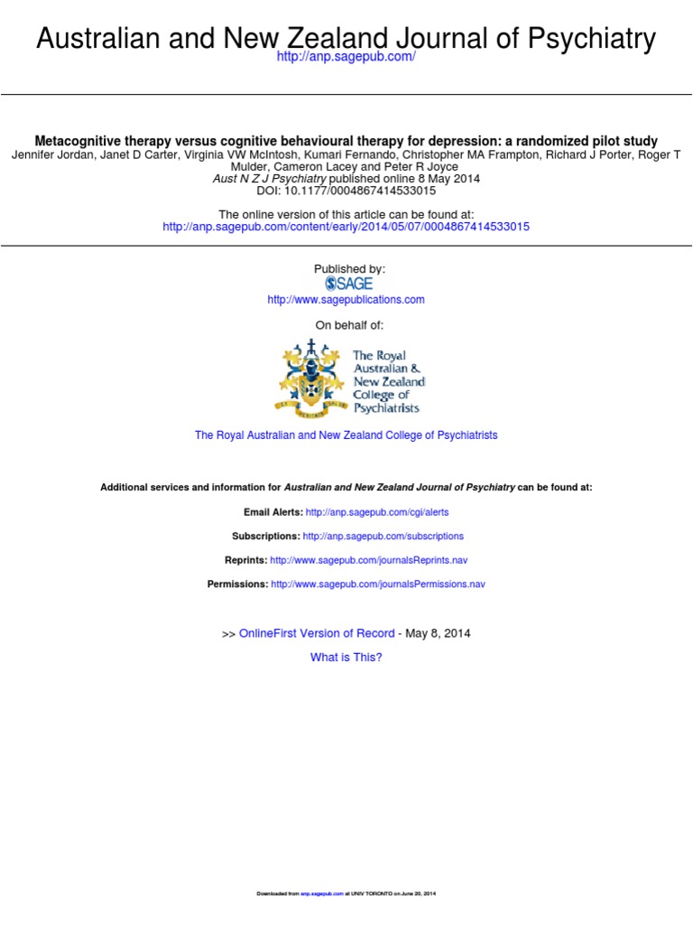 Metacognitive Therapy | PDF | Cognitive Behavioral Therapy | Major Depressive Disorder