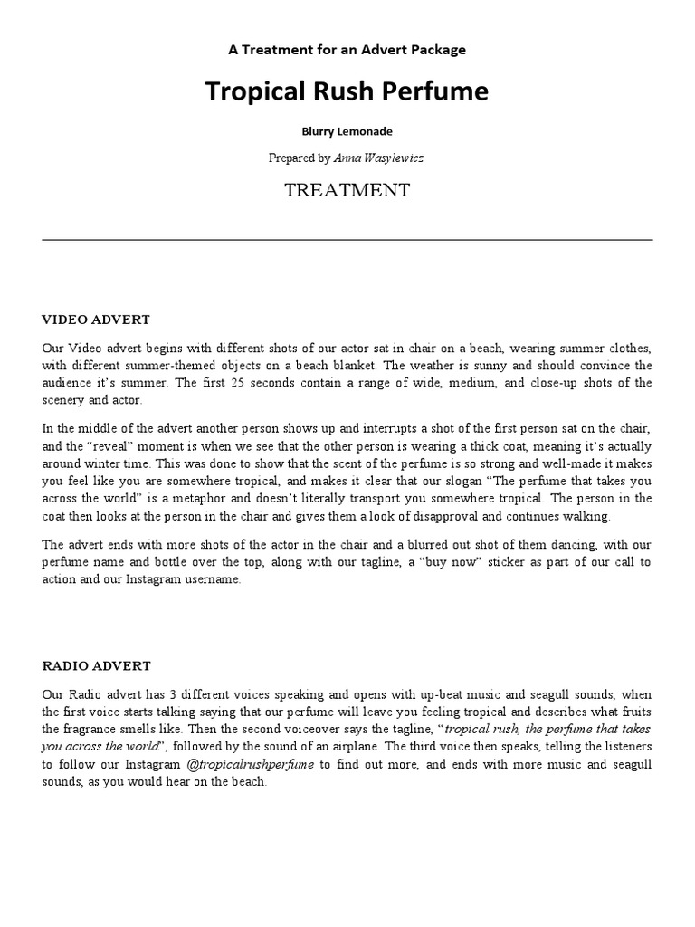 Tropical Rush Perfume: Treatment | PDF