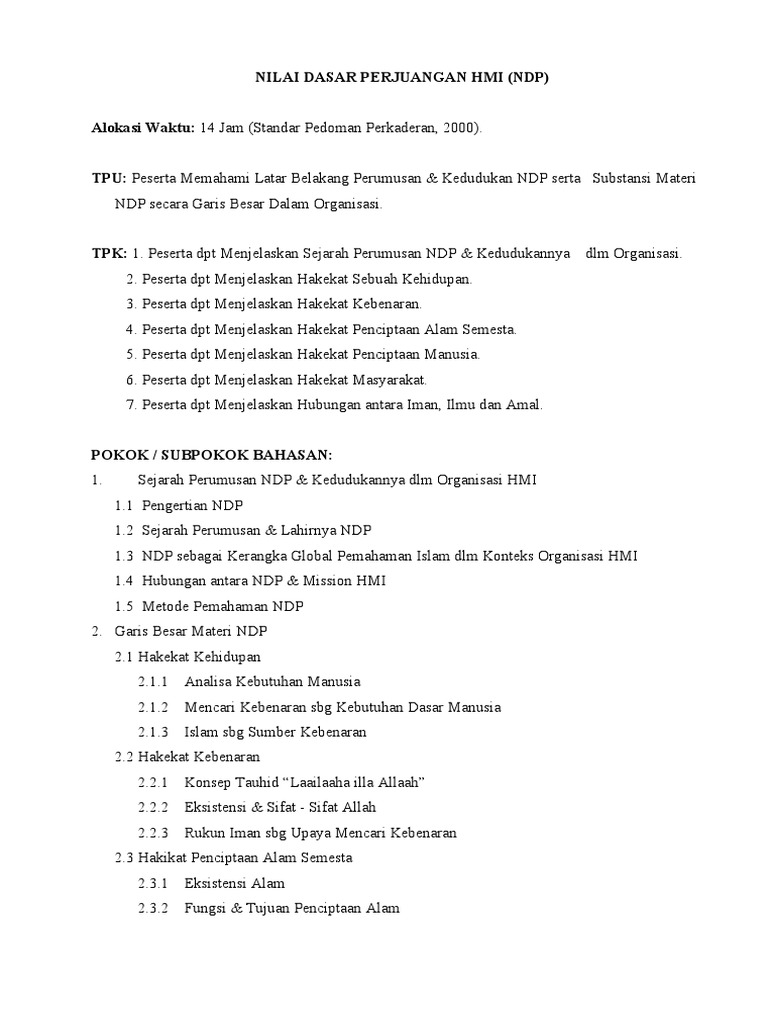 Nilai Dasar Perjuangan Hmi NDP | PDF