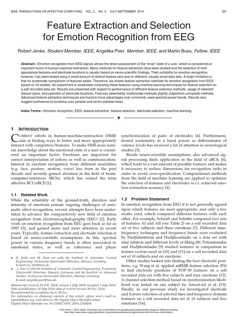 Feature Extraction and Selection For Emotion Recognition From EEG ...
