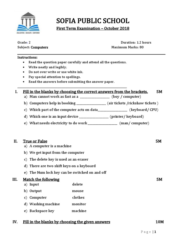 Grade 2 Computer | PDF | Input/Output | Computer Keyboard